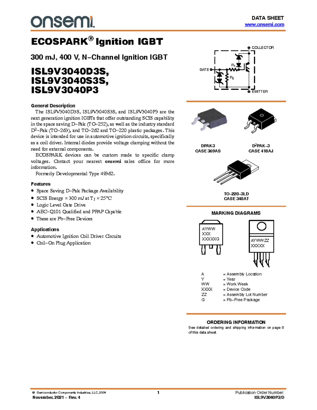 ISL9V3040D3S IGBT Coil Driver Data Sheet for Automotive Applications ...