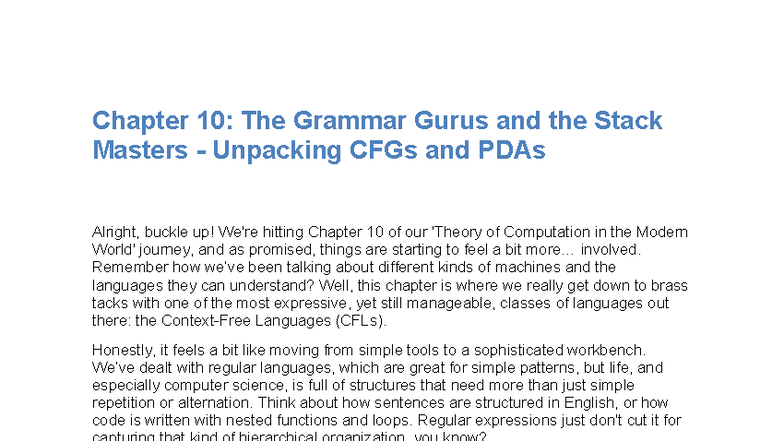 Computation Theory (CST 101) Chapter 10 Review: CFGs & PDAs Explained ...