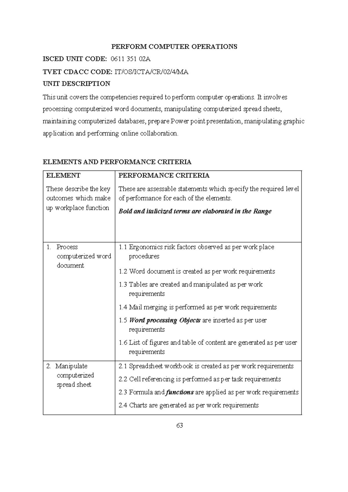 Computer Operations Competency Unit: ISCED 0611 351 02A - Studocu