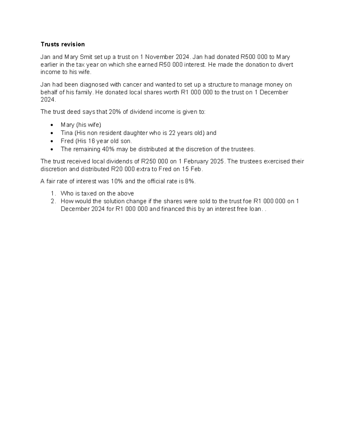 6A Trust Revision - Practice Question on Tax Implications - Studocu