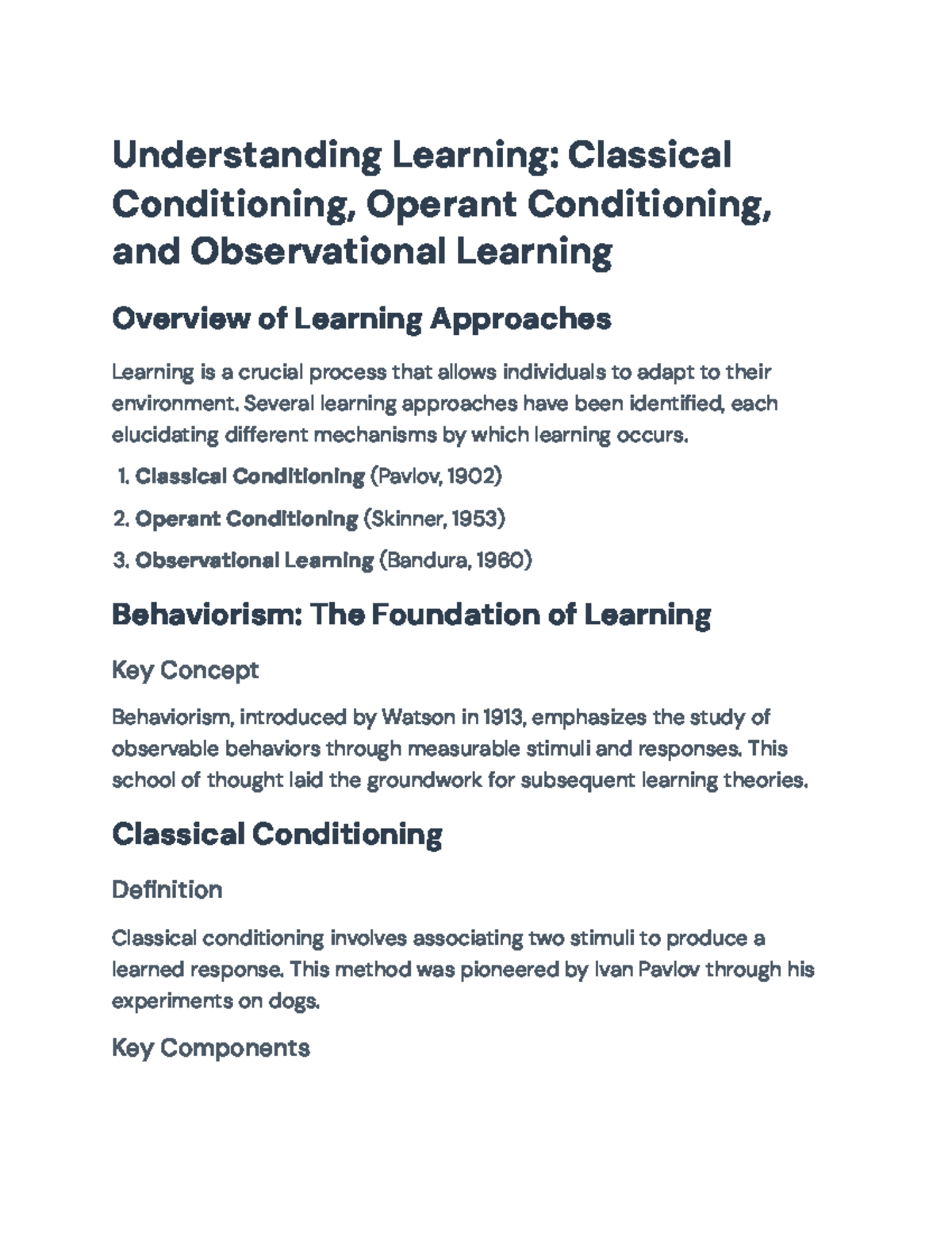 Learning Theories: Classical, Operant & Observational (PSY101) - Studocu
