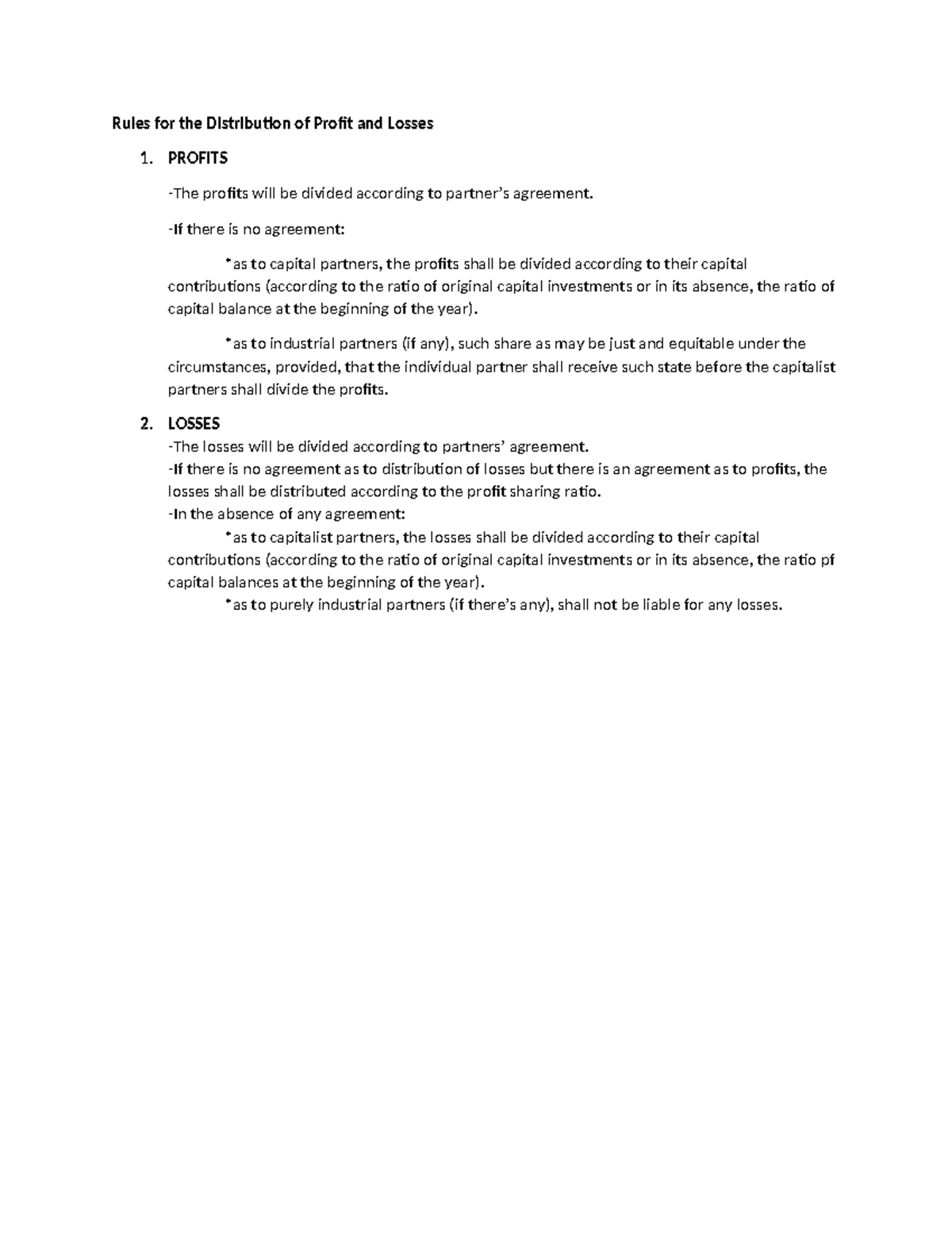 Rules for Distribution of Profits and Losses in Partnerships - Studocu