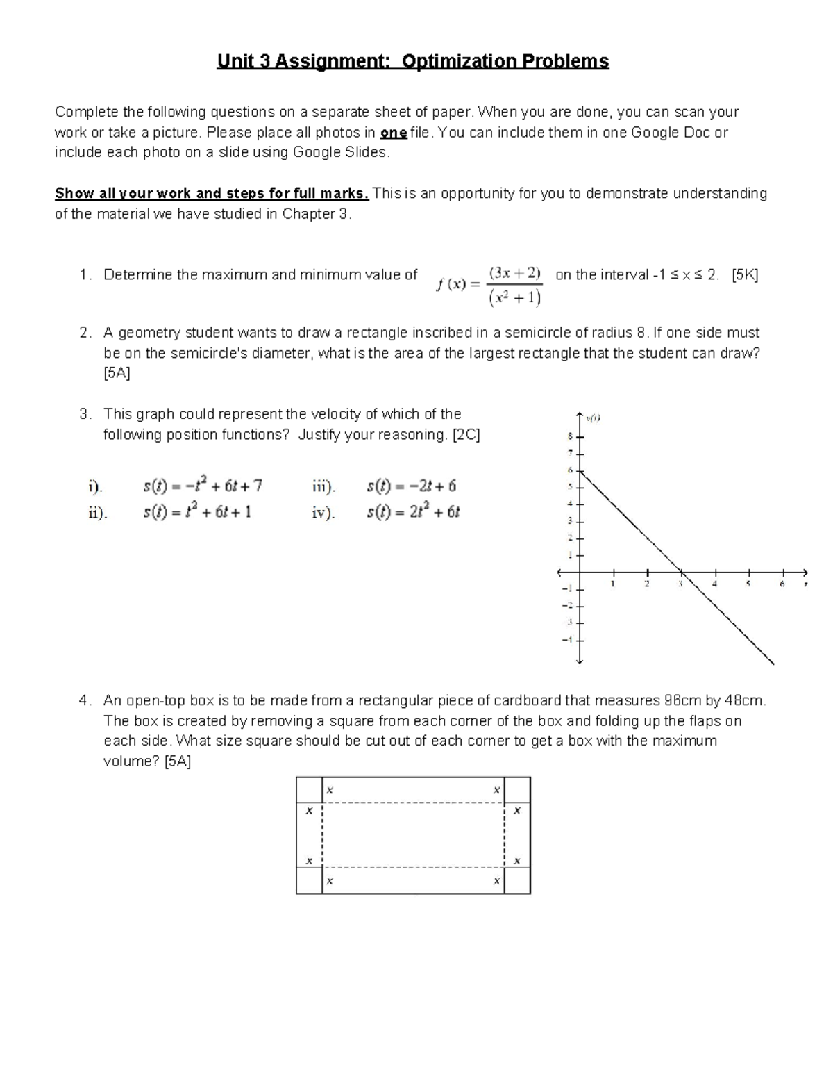 Unit 3 Assignment Optimization Problems - Unit 3 Assignment: Optimization Problems Complete the ...