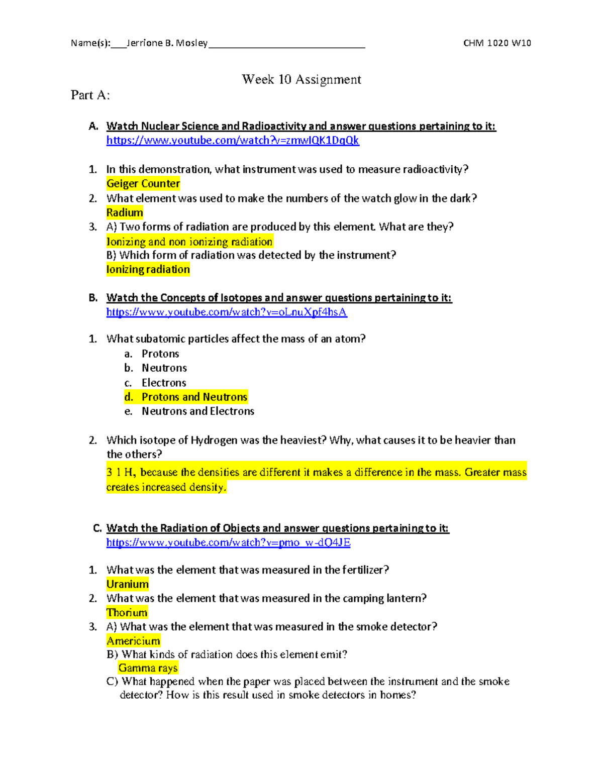 Chm1020 Week 10 Lab Assignment: Nuclear Science & Radioactivity - Studocu