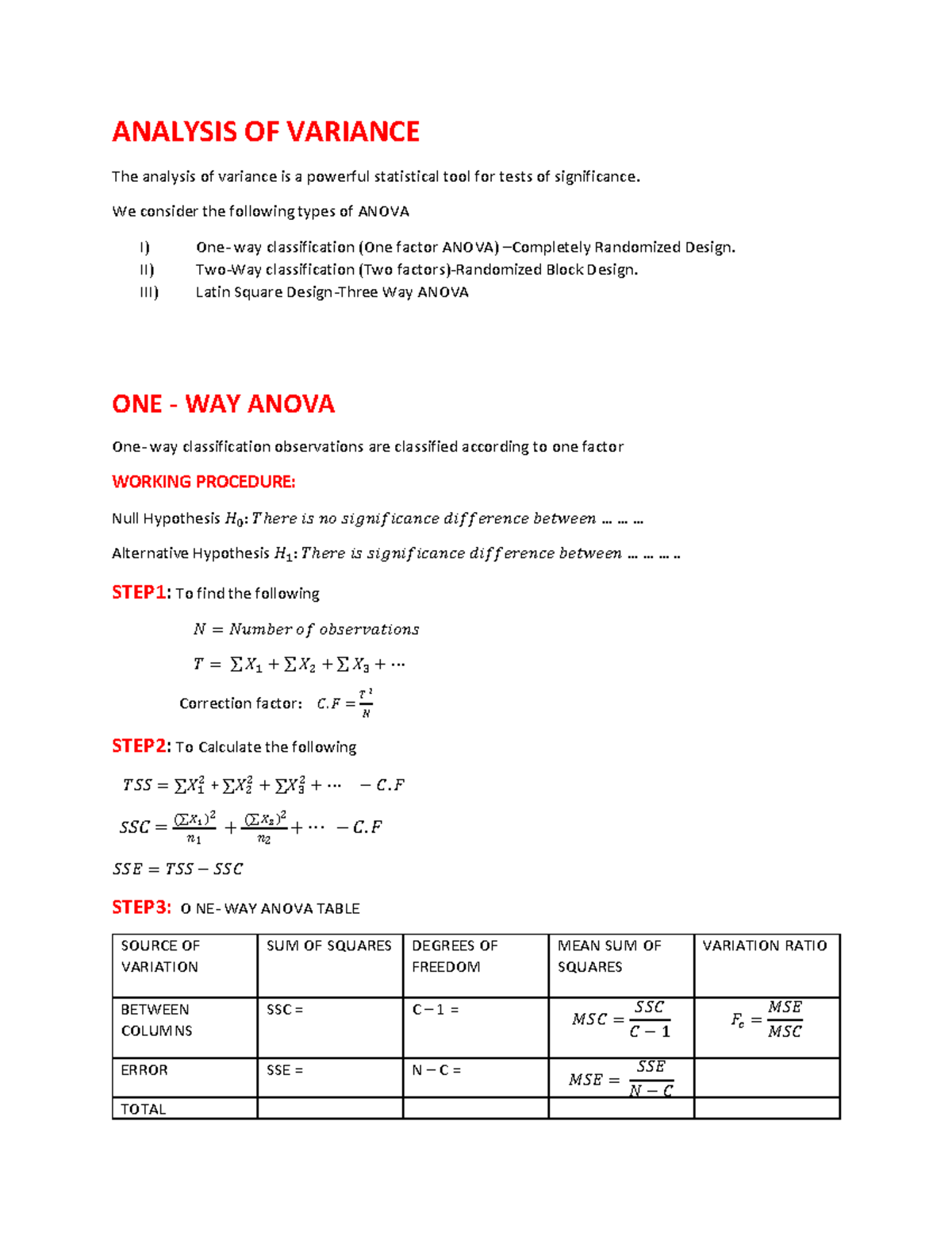 ANOVA Analysis: One-Way and Two-Way Techniques - Studocu