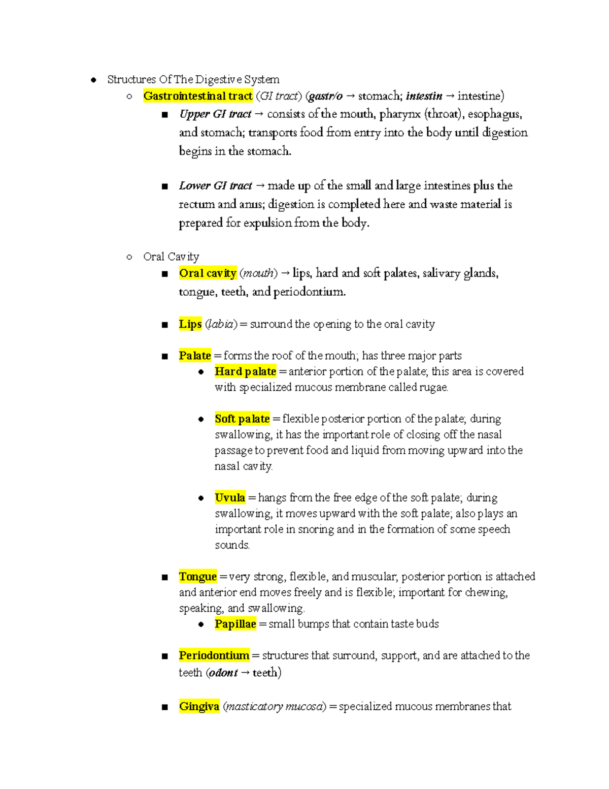 Chapter 8 The Digestive System - Structures Of The Digestive System ...