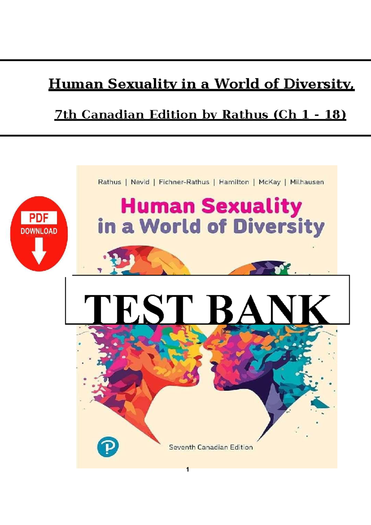Test Bank for Human Sexuality in a World of Diversity (7th Ed.) - Studocu