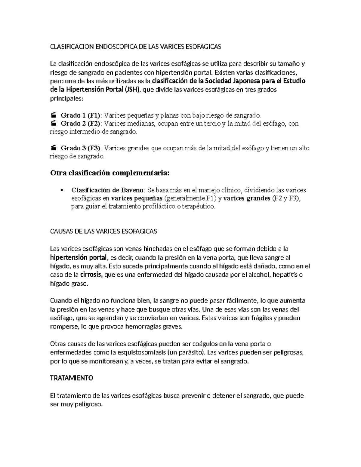 Clasificación Endoscópica de Varices Esofágicas y Tratamiento - Studocu