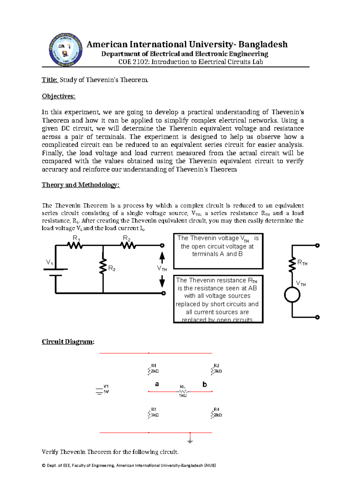 COE 2102: Thevenin Theorem Lab Study and Analysis - Studocu