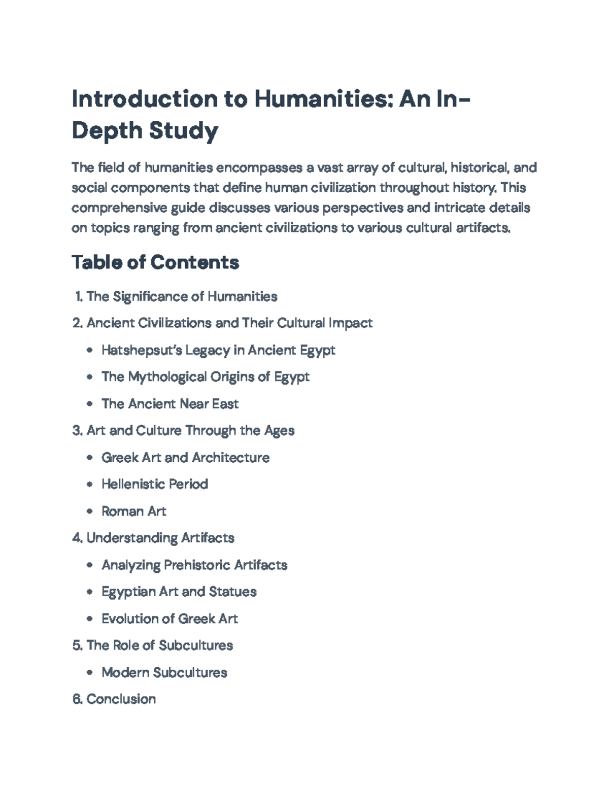 Humanities Overview: Insights into Ancient Civilizations and Culture ...