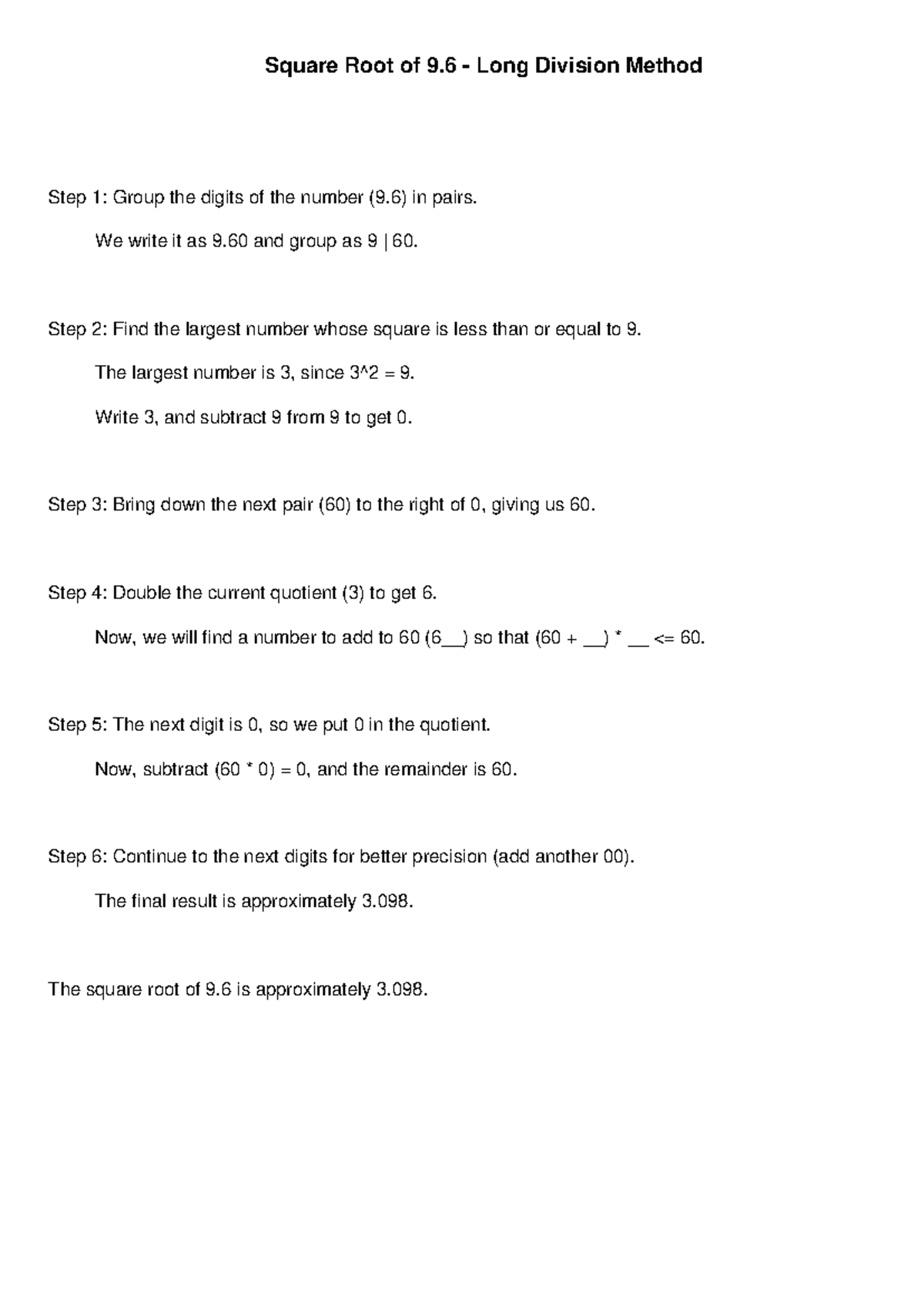 Square Root of 9: Long Division Method Explained - Studocu