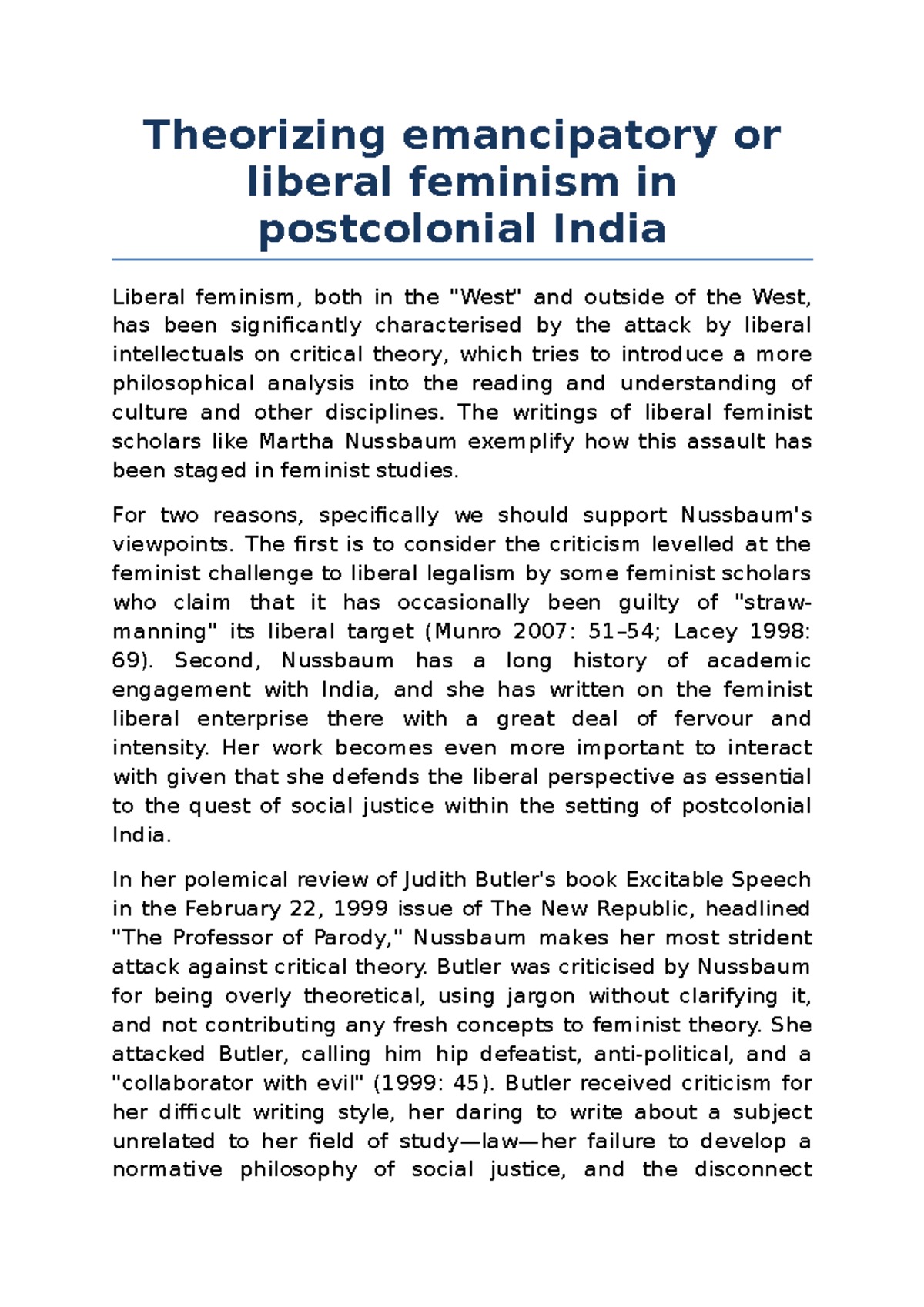 Theorizing emancipatory or liberal feminism in postcolonial India ...
