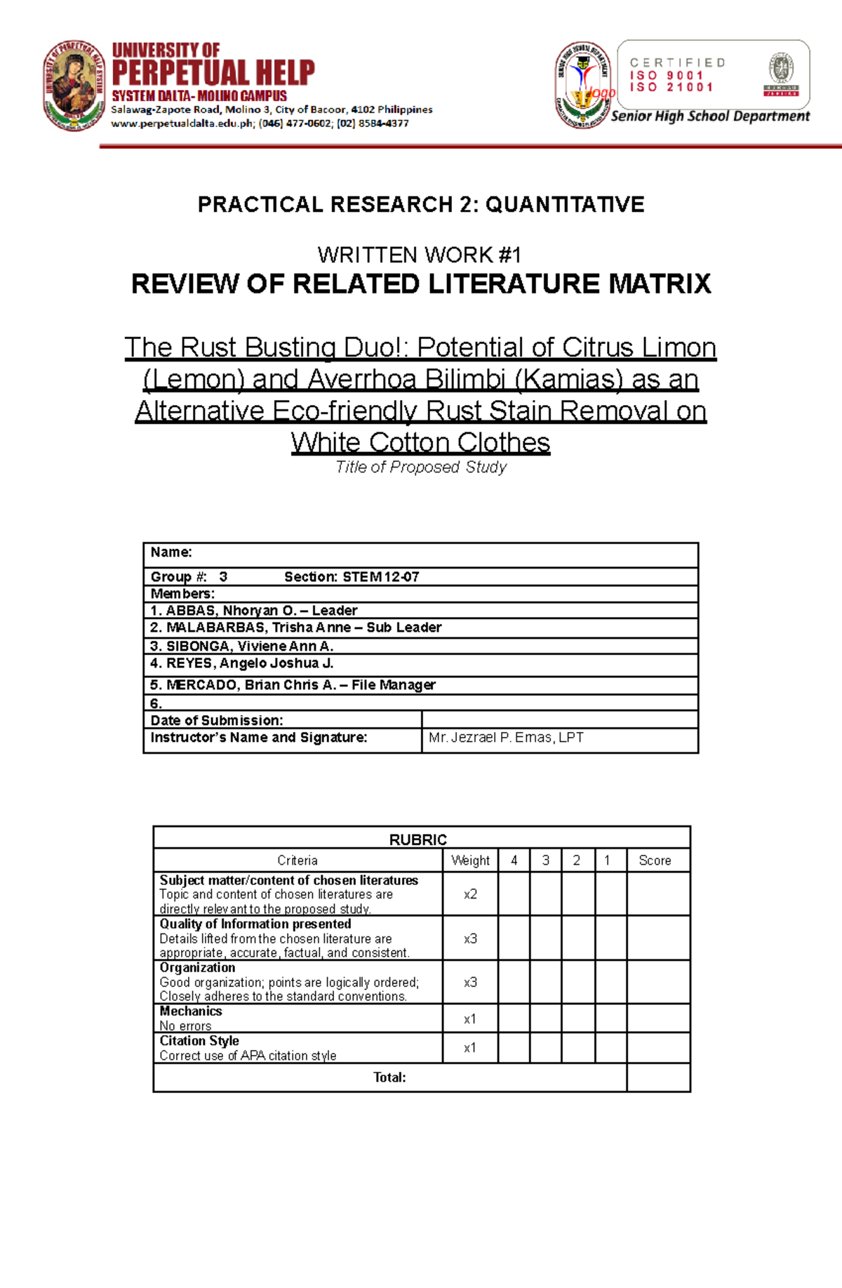 Group 3 STEM 12 Practical Research: Eco-Friendly Stain Removal Study ...