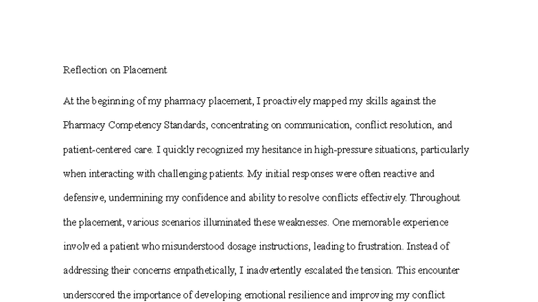 Reflection on Pharmacy Placement: Skills Development & Challenges - Studocu