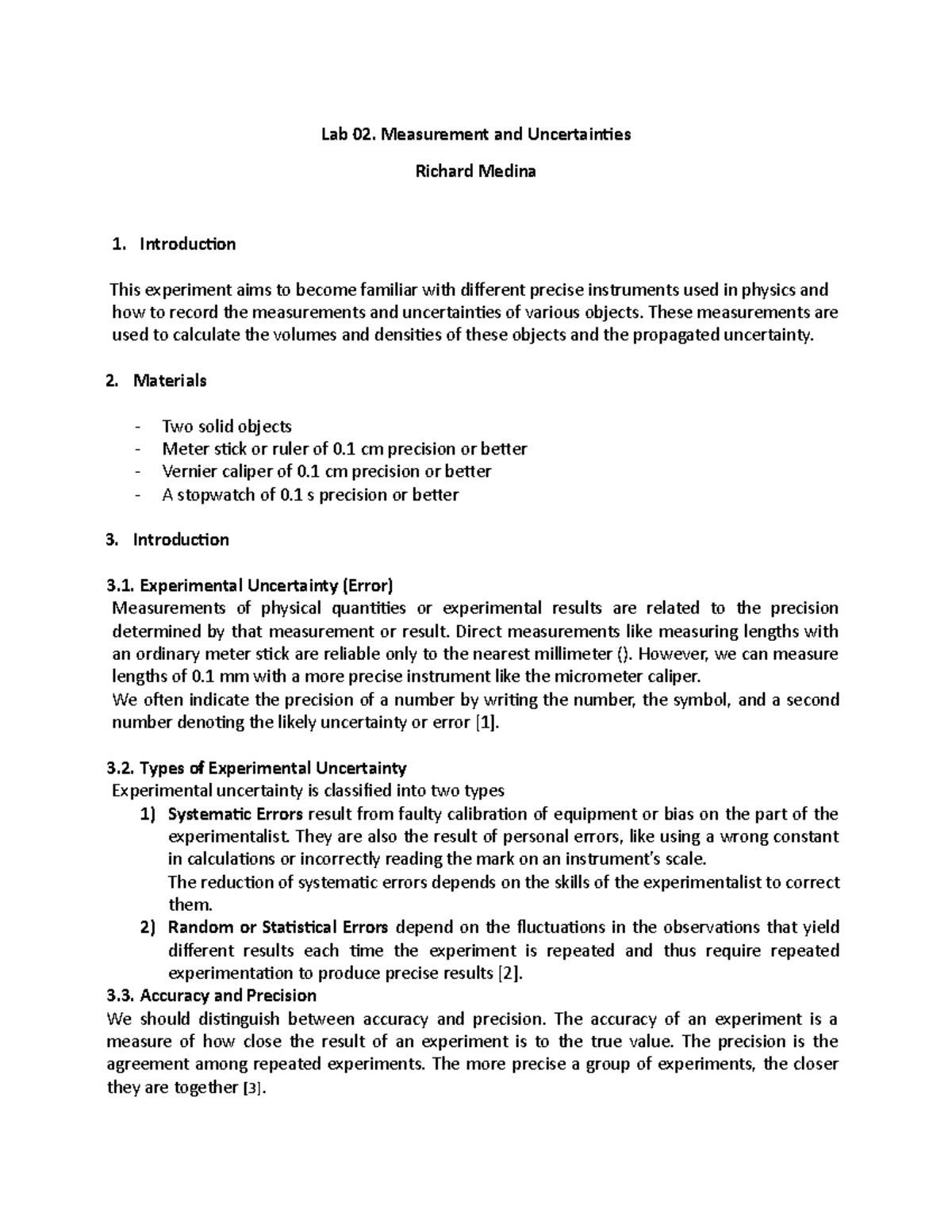 Lab 02 - Measurement and Uncertainties in Physics实验 - Studocu