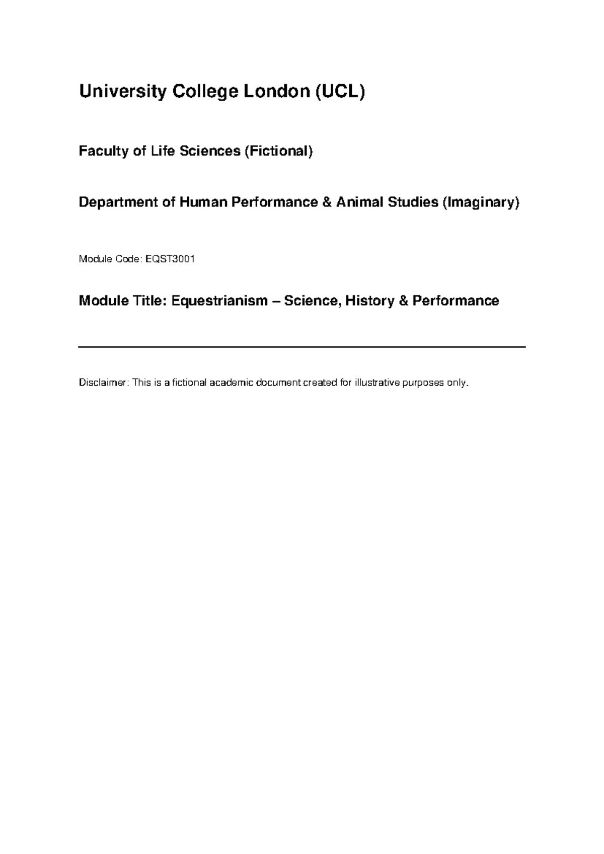 UCL EQST3001 Equestrianism Lecture Notes: History, Biomechanics ...