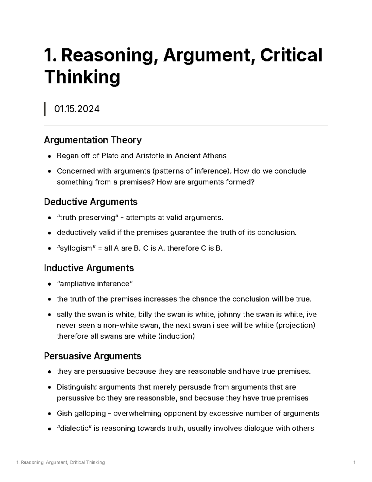 Lec1 - Reasoning, Argument, Critical Thinking - Reasoning, Argument ...