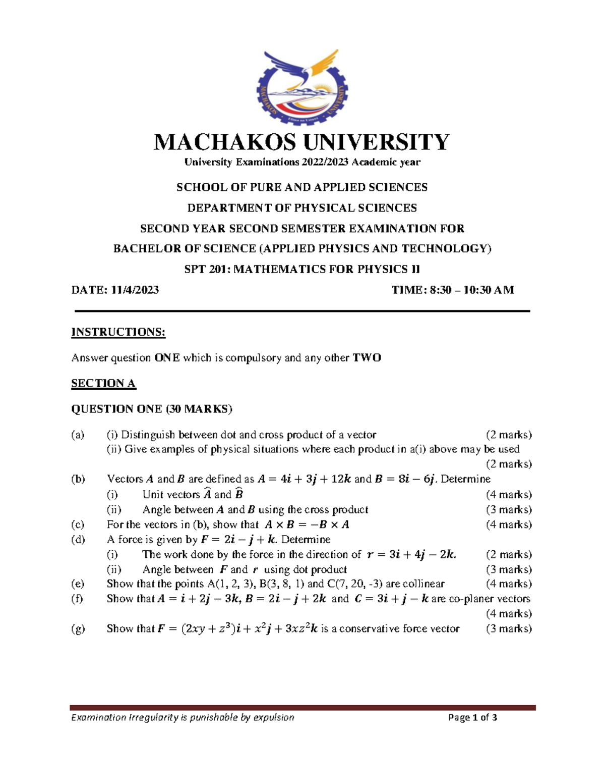 SPT 201 Final Exam: Mathematics for Physics II - Studocu