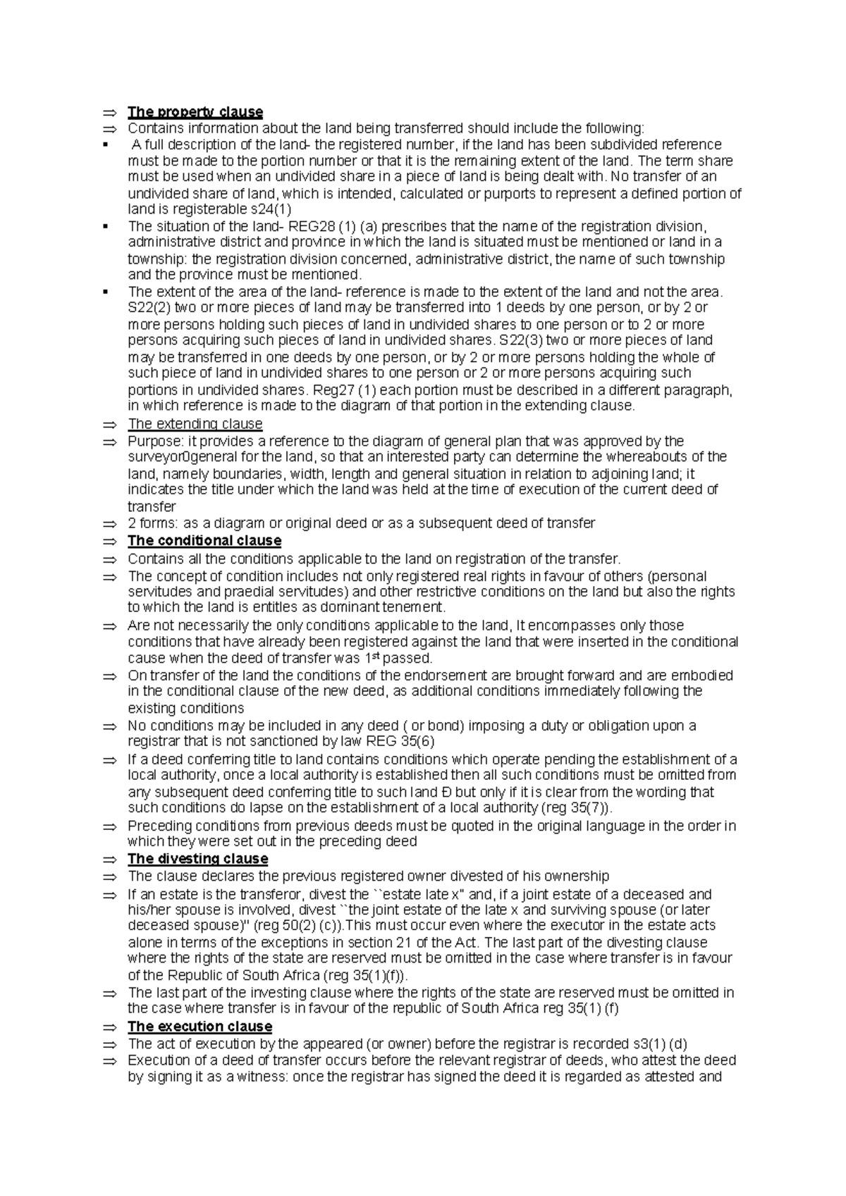 Property Clauses in Deeds of Transfer: Key Information Overview - Studocu