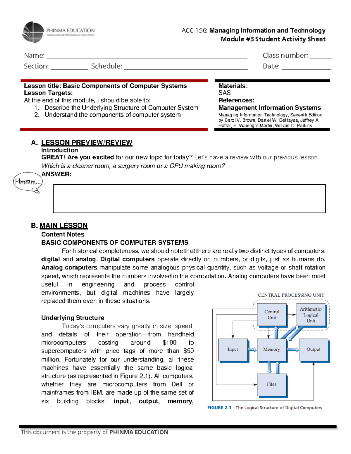 ACC 156 SAS 3 - concept notes and activities with answer keys - Module ...