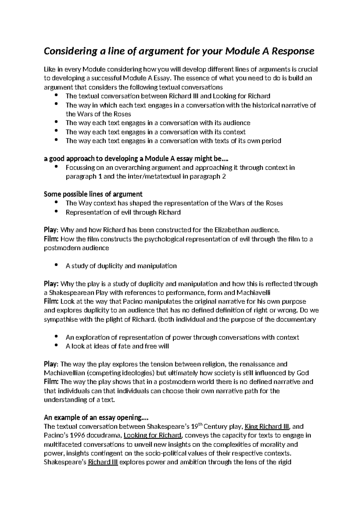 Module A Essay: Textual Conversations in Richard III and Looking for ...