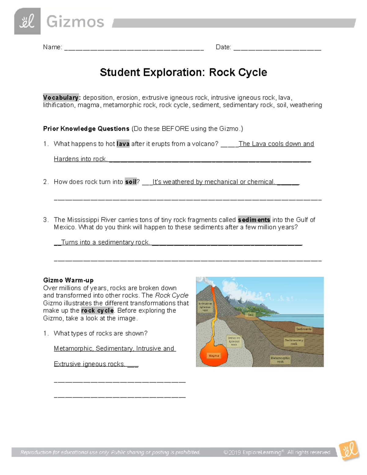 Rock Cycle Exploration Answer Key: Student Guide and Responses - Studocu