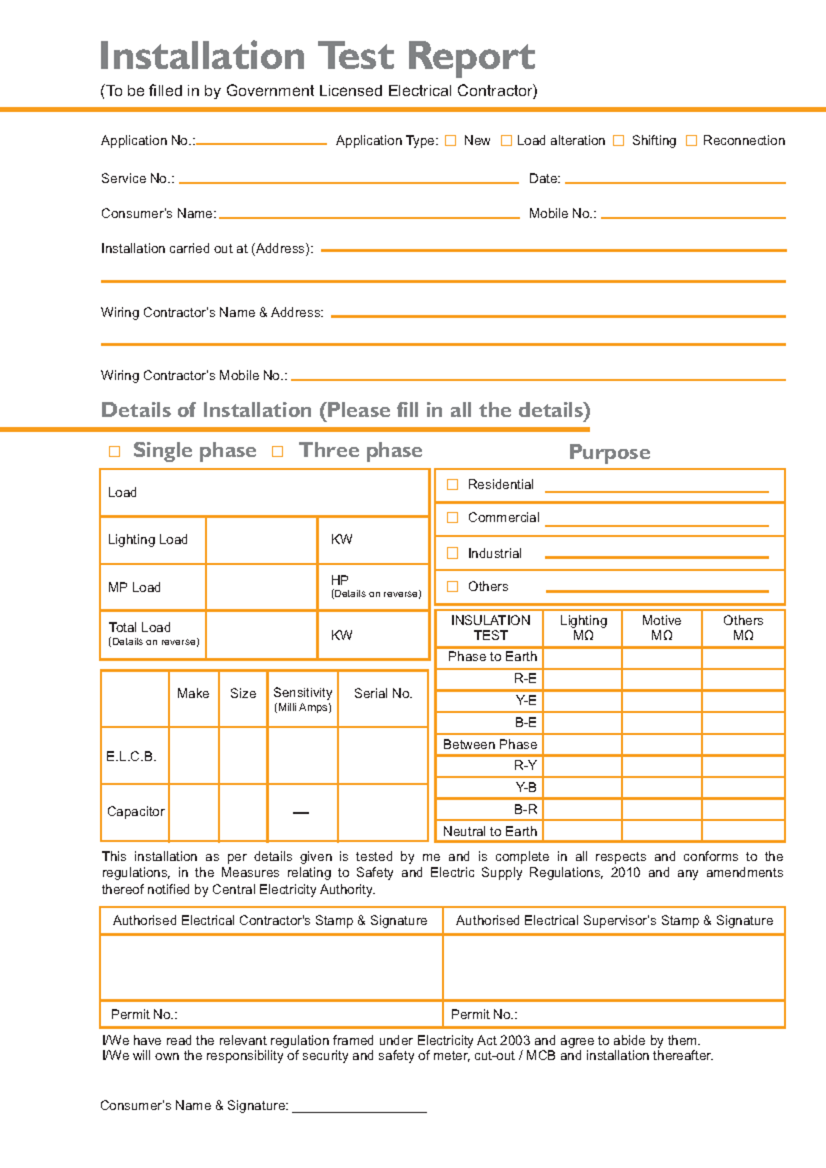 AHD-NEW Installation Test Report for Electrical Contractors - Studocu