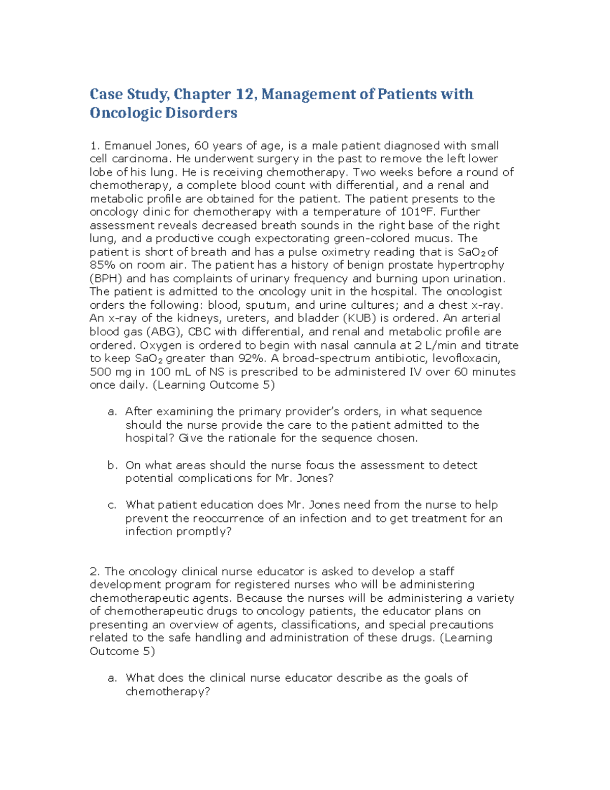 Case Study: Management of Oncologic Disorders - Chapter 12 - Studocu