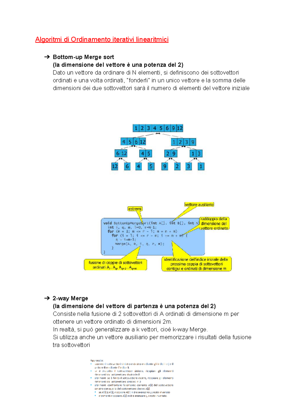 Algoritmi di Ordinamento: Merge Sort e Sottovettori Ordinati - Studocu