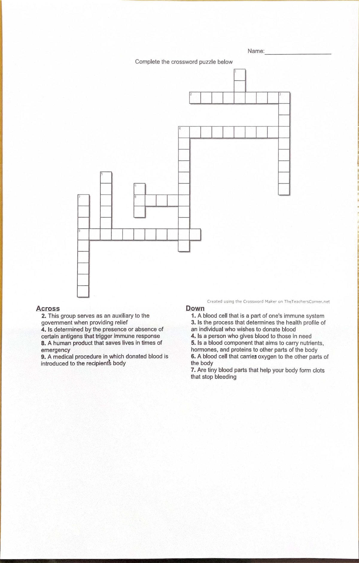 NSTP Activity 5: Blood Donation Crossword Puzzle - Studocu
