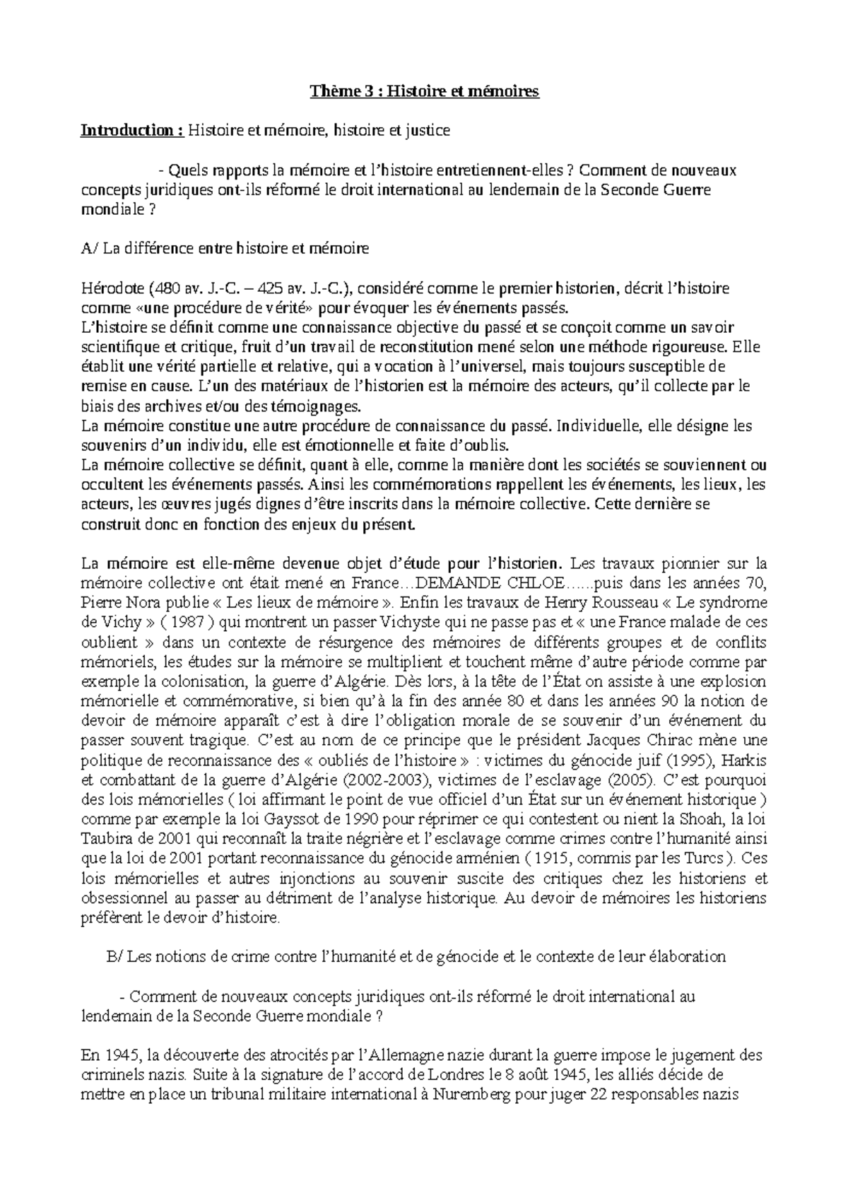 Histoiremémoires - cour theme 3 complet - Thème 3 : Histoire et ...