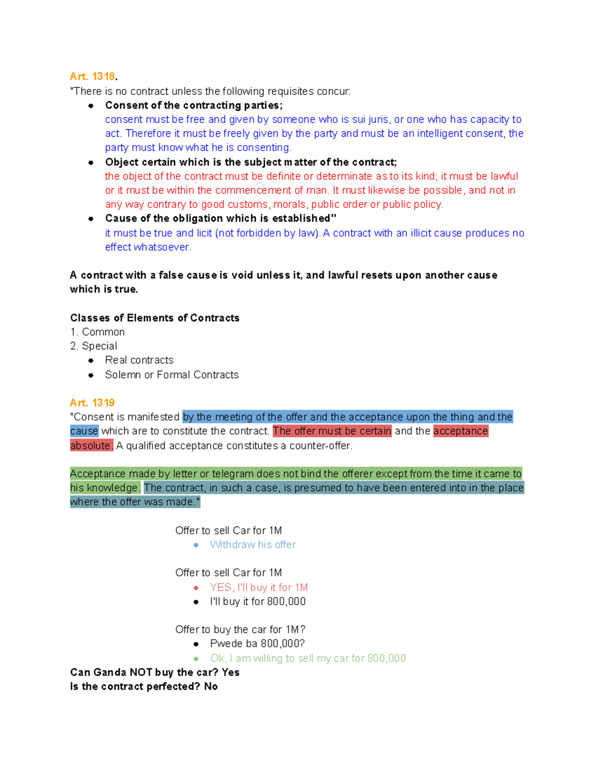 Essential Requisites OF Contracts (Consent) - "There is no contract ...