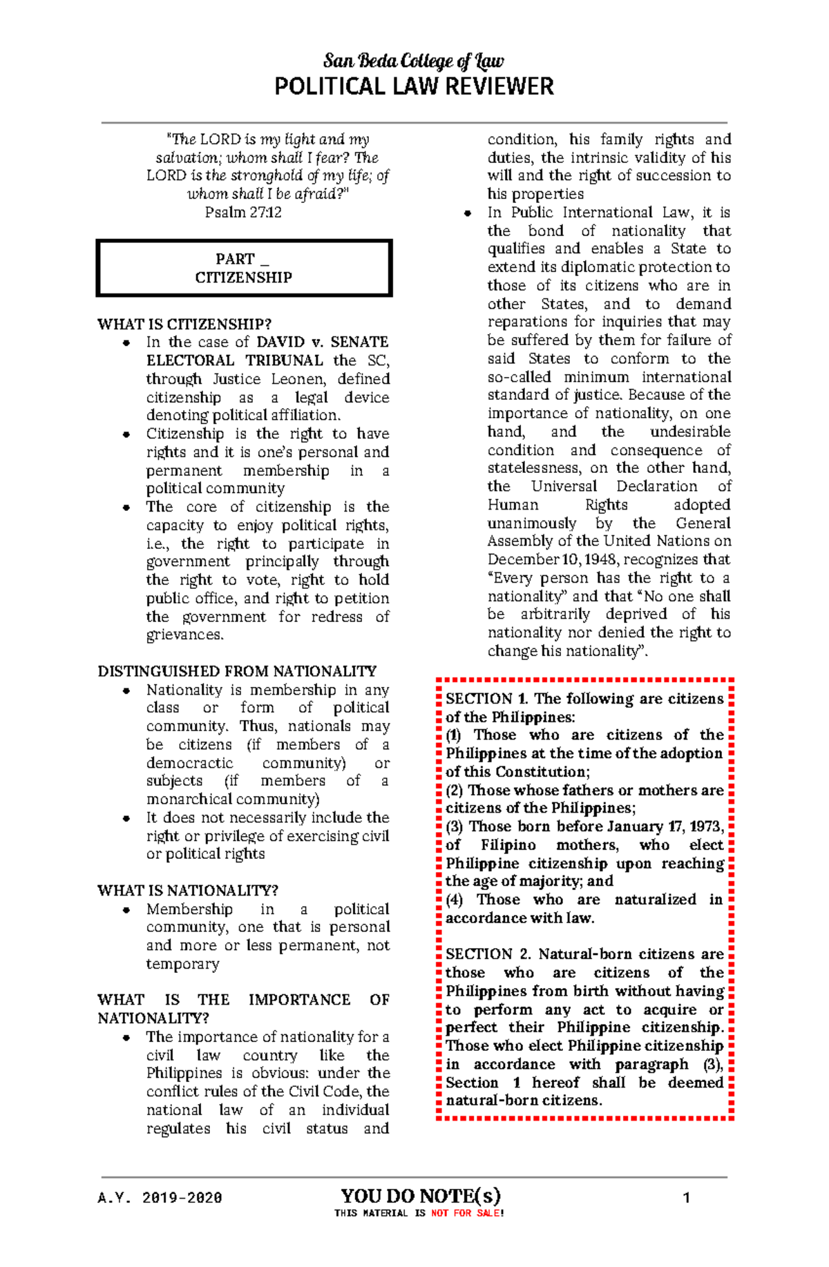 Citizenship - Lecture notes 1 - Law - Studocu