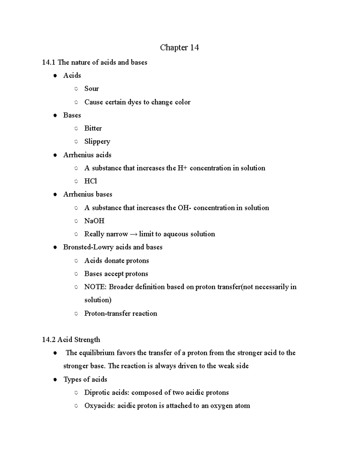 Chapter 14: Acids, Bases, and Their Properties in Chemistry - Studocu