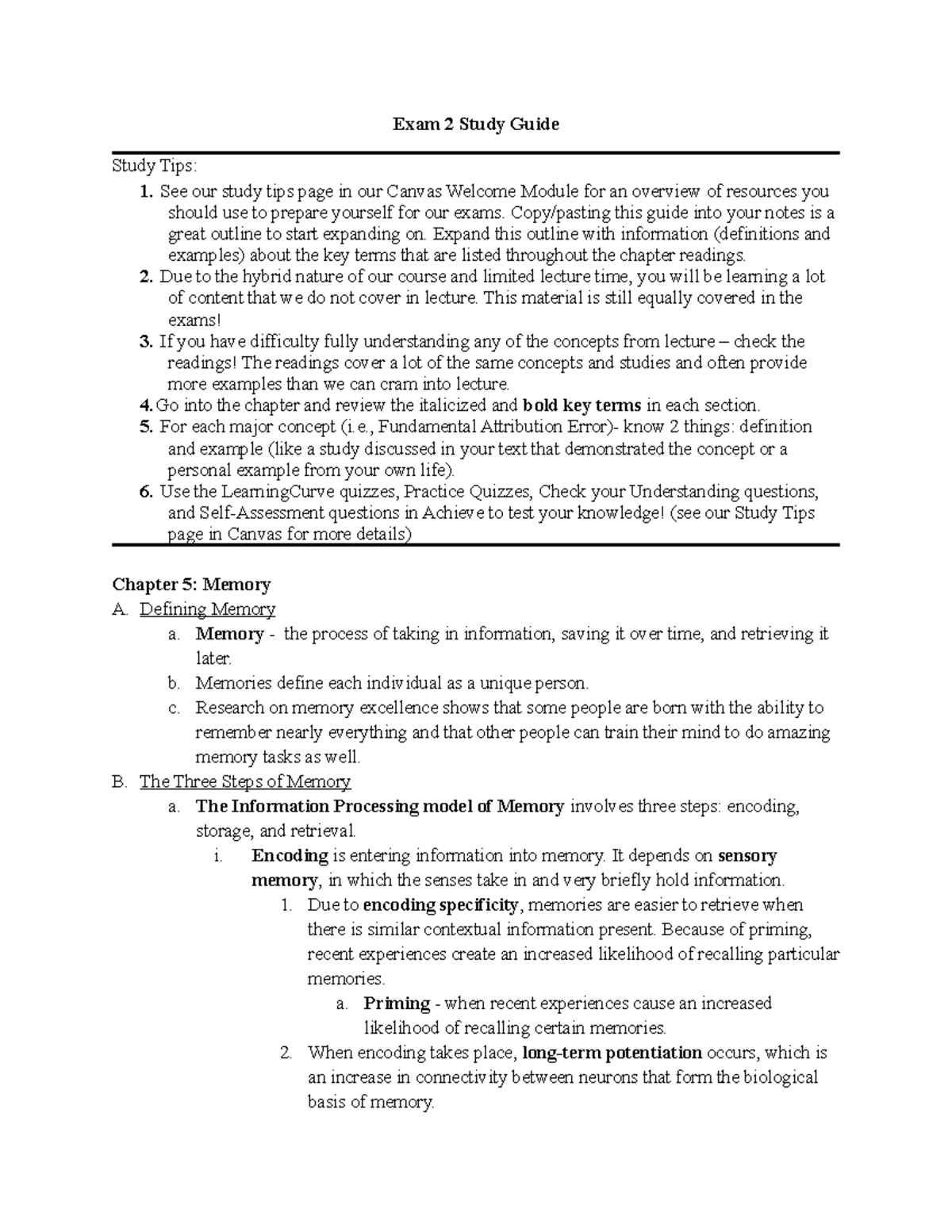 PSY 101 Exam 2 Study Guide: Key Concepts in Memory & Learning - Studocu