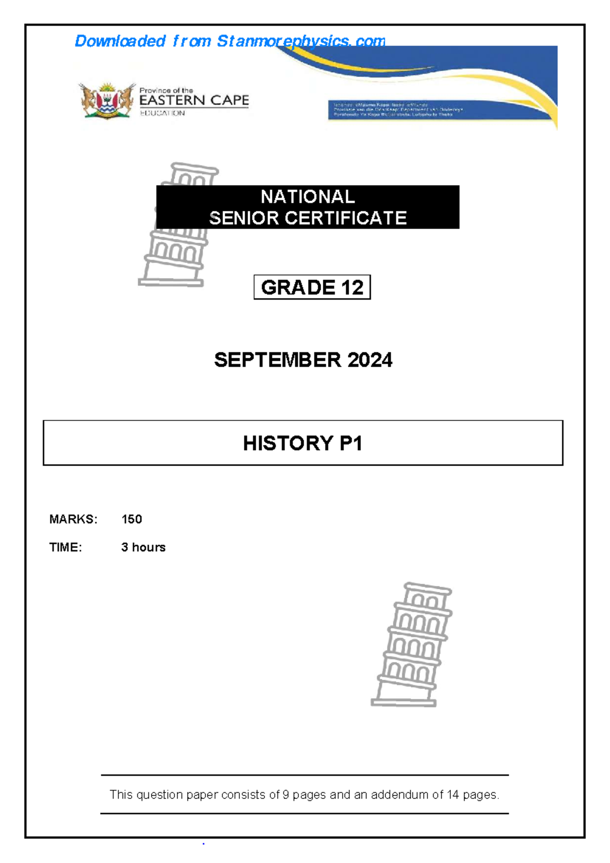 EC History Grade 12 September 2024 Exam Paper P1 and Memo - Studocu
