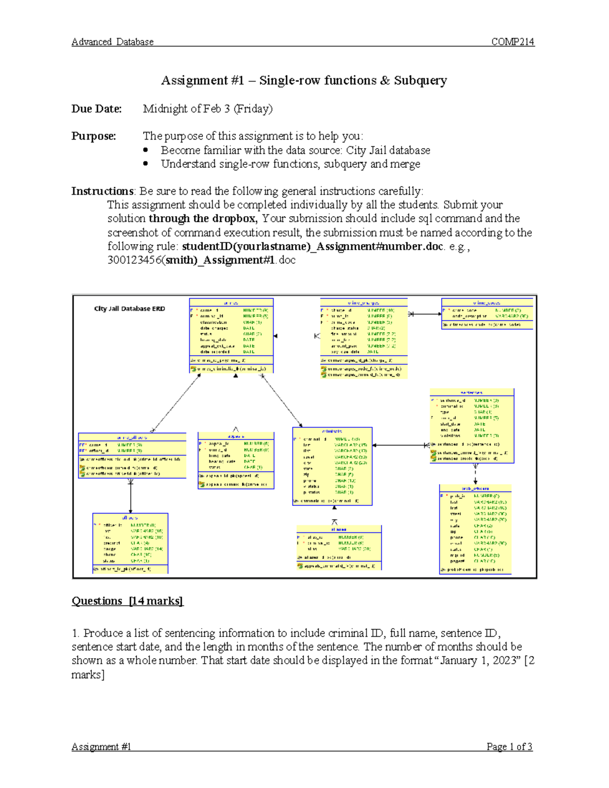 Advanced Database COMP: Assignment 1 on Single-row Functions & Subquery ...