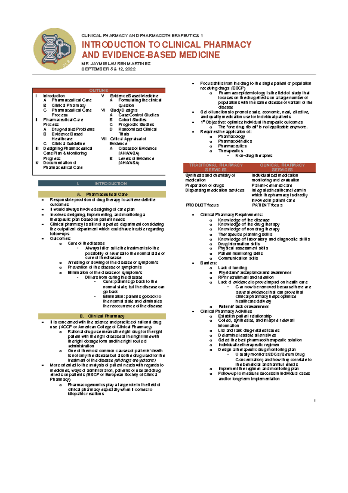 CLPH 101: Clinical Pharmacy and Pharmacotherapeutics Lecture Notes ...