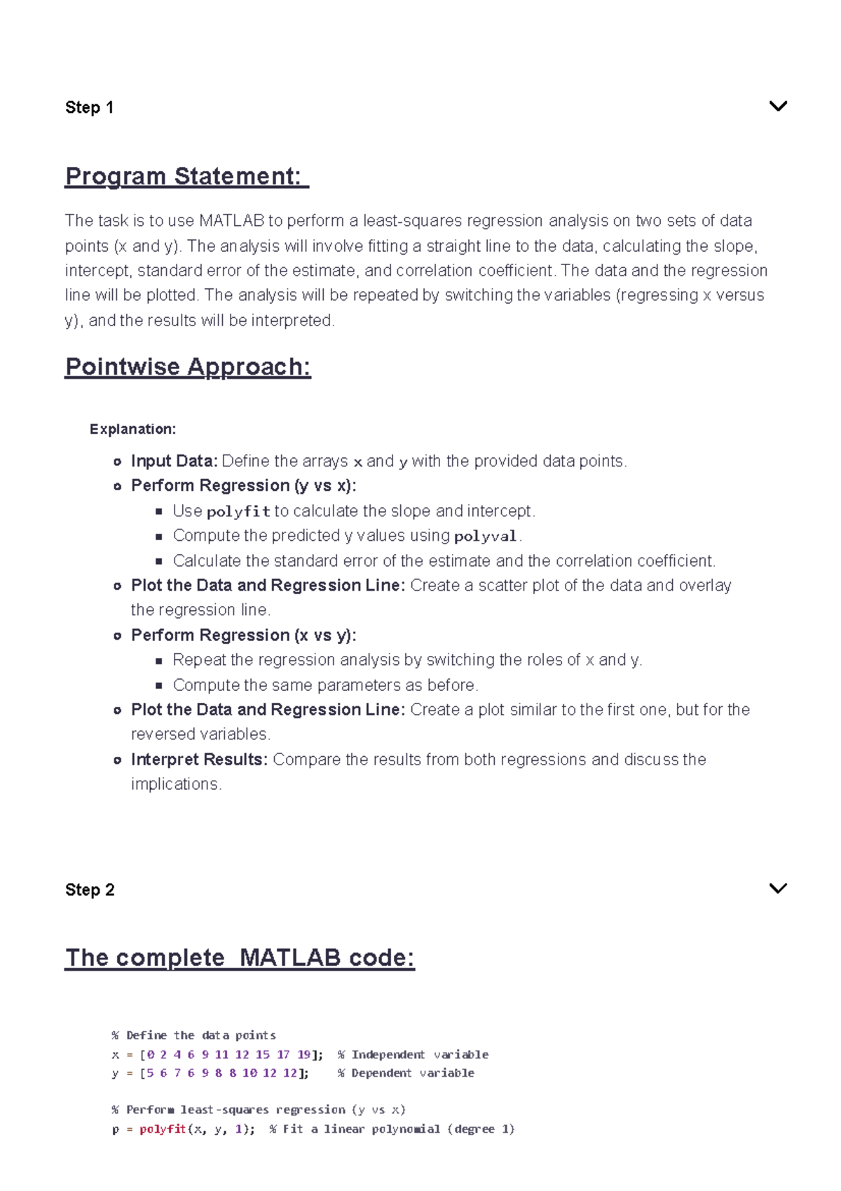 MATLAB Regression Analysis: Fitting Lines & Interpreting Results - Studocu