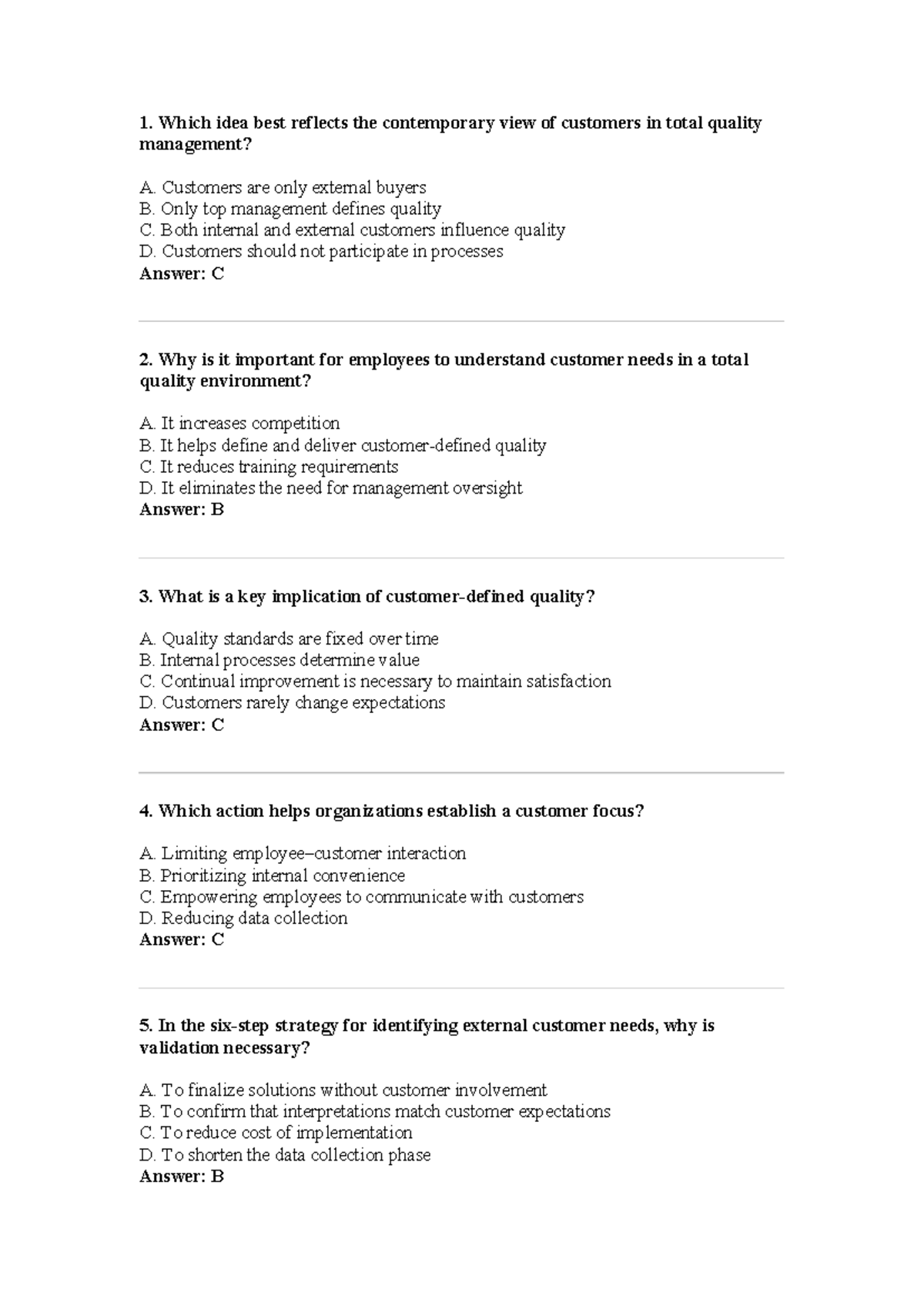 Ch7 MCQ Memo - Total Quality Management Insights - Studocu