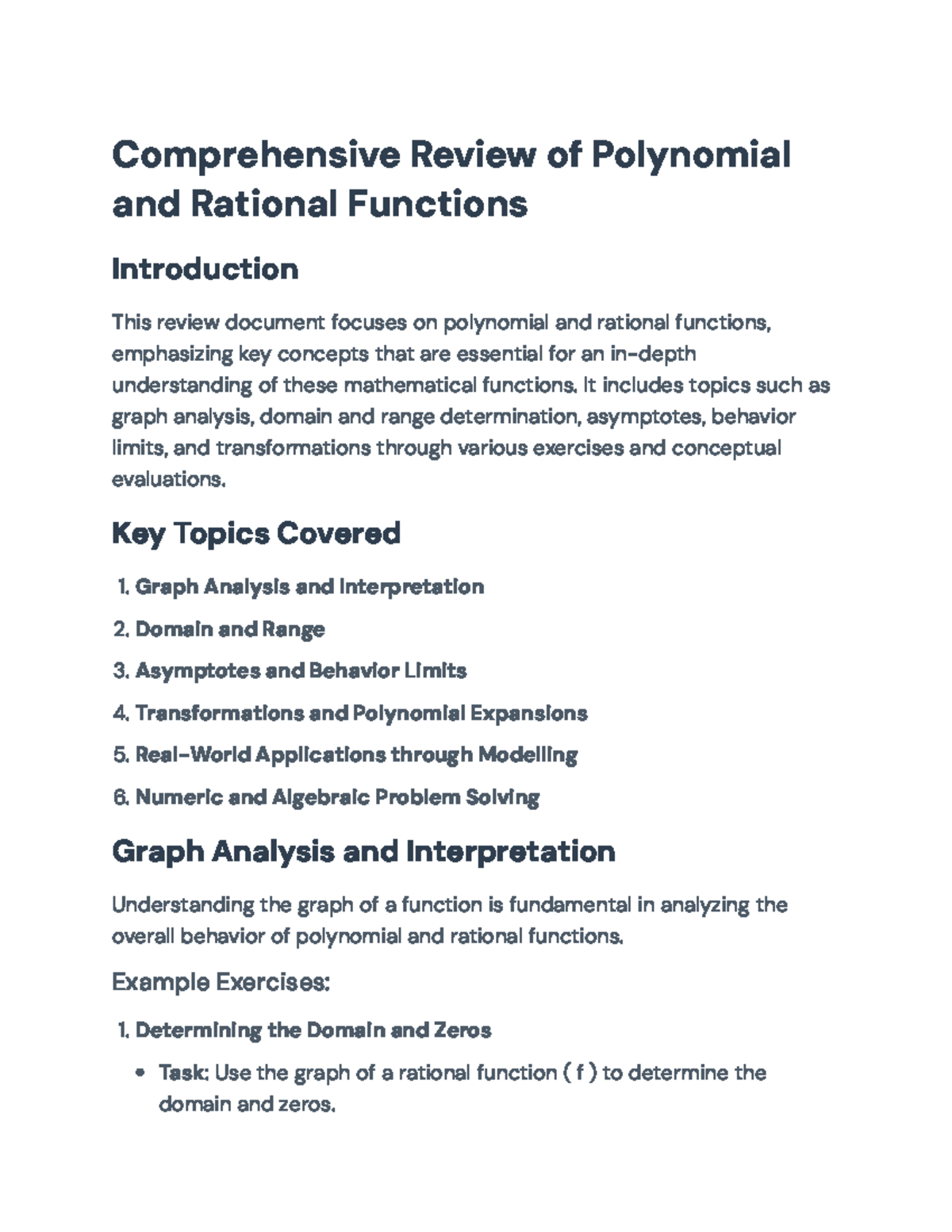 Comprehensive Review of Polynomial and Rational Functions (MATH 101) - Comprehensive Review of ...
