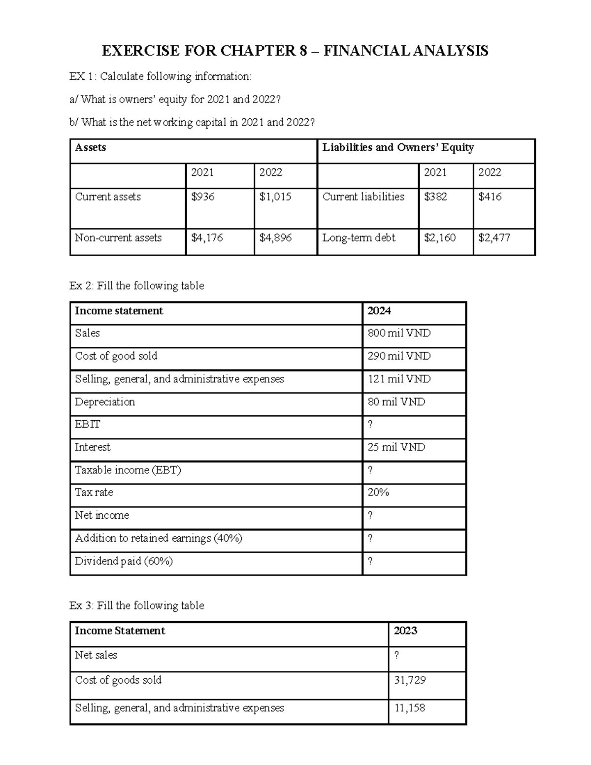 Exercise FOR Chapter 8 - Bài tập chương8 - EXERCISE FOR CHAPTER 8 ...