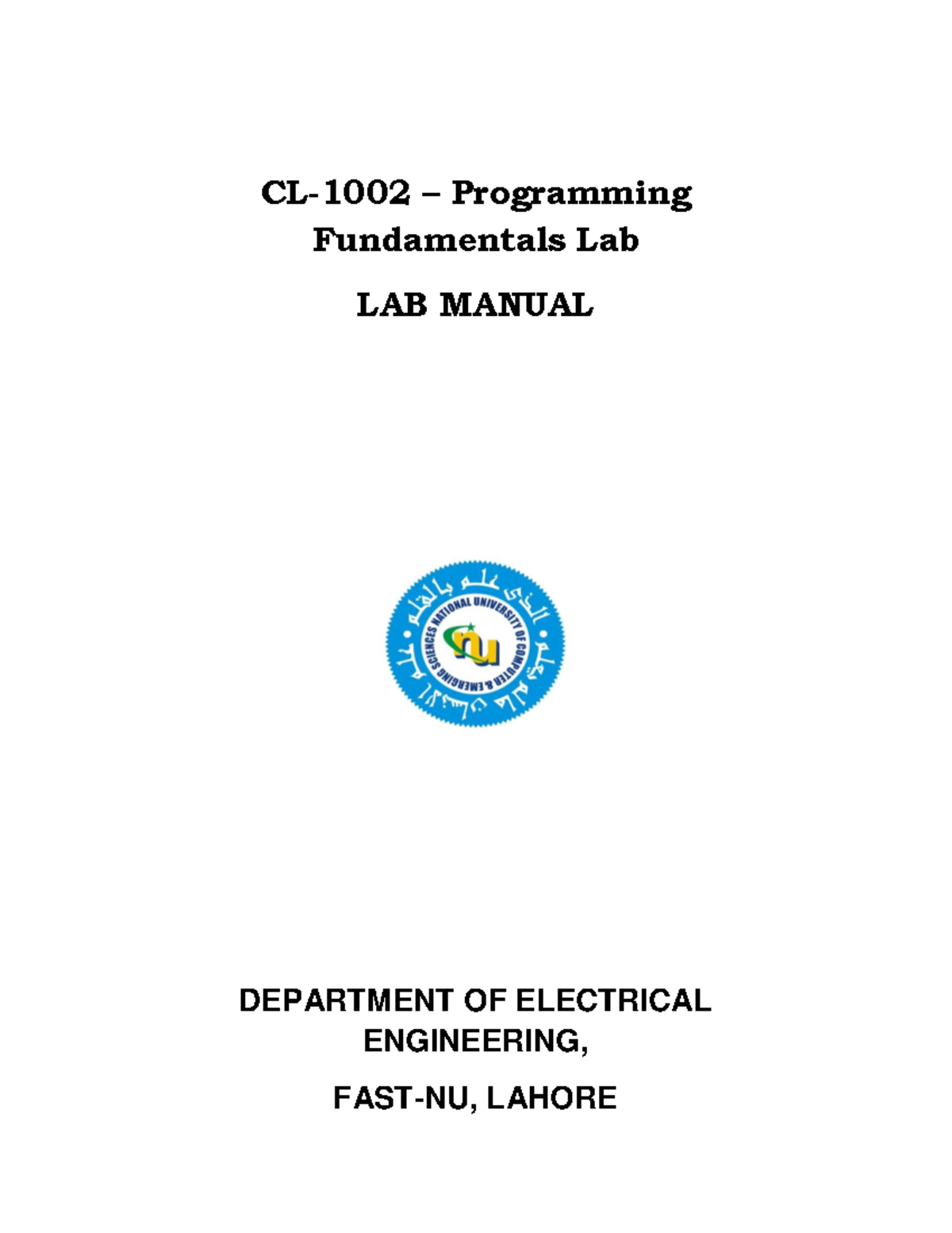 CL1002 - PF Lab Manual July23 - CL- 1002 – Programming Fundamentals Lab ...