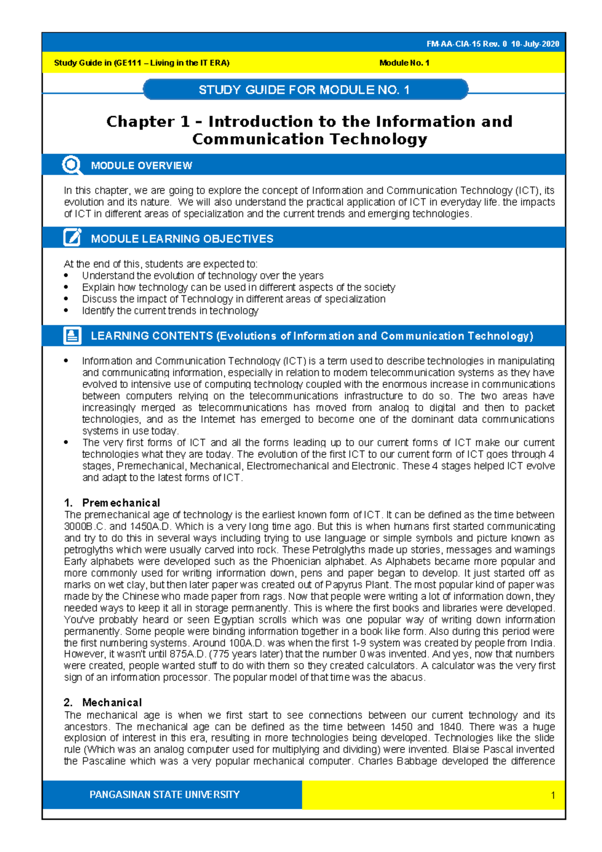 GEE-1 Study Guide: Module 1 - Introduction to ICT and Its Evolution ...