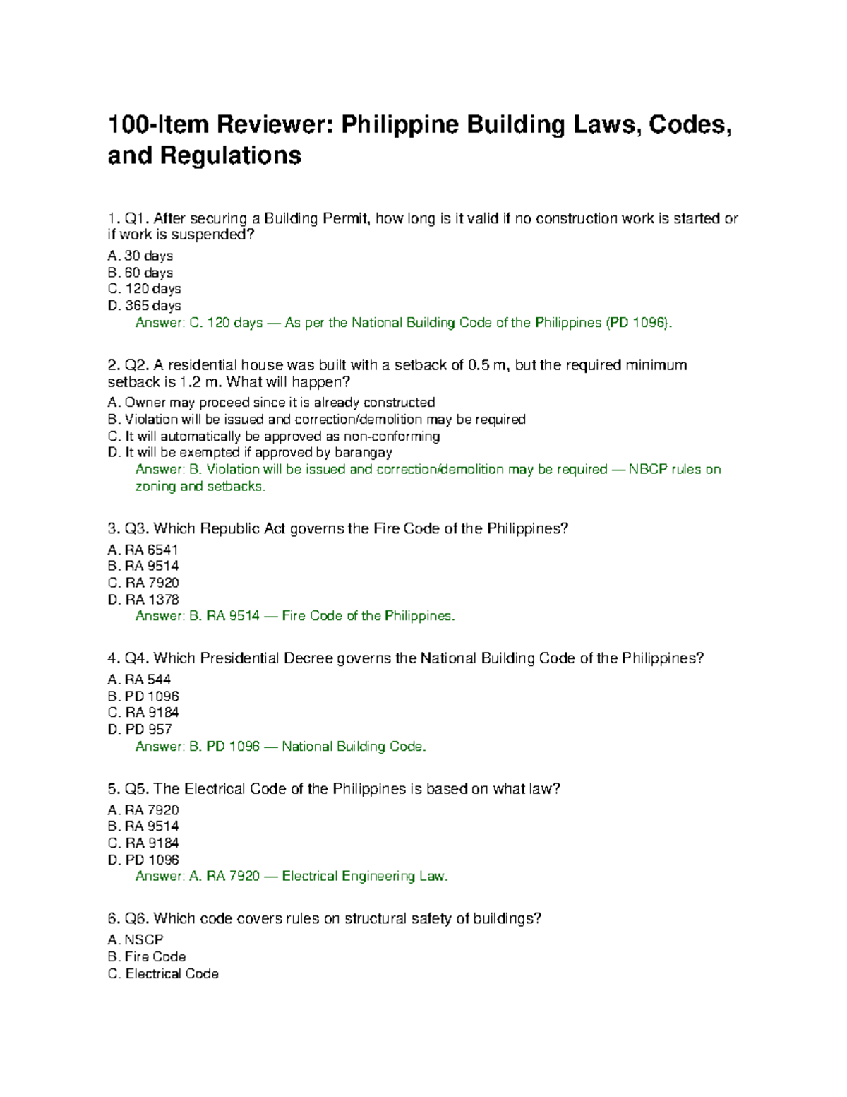 Building Codes Reviewer (PD 1096): 100 Essential Questions - Studocu