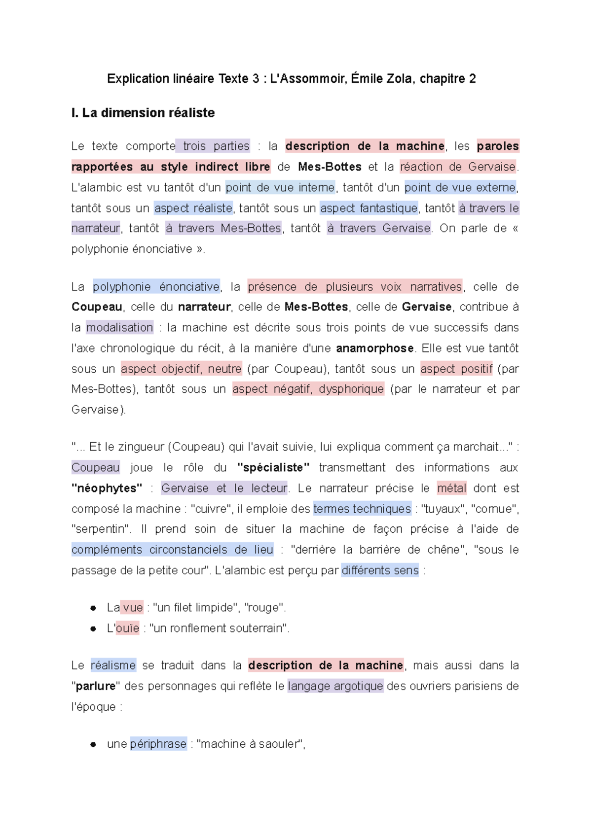 Explication linéaire de L'Assommoir, Émile Zola - Chapitre 2 Analyse - Studocu