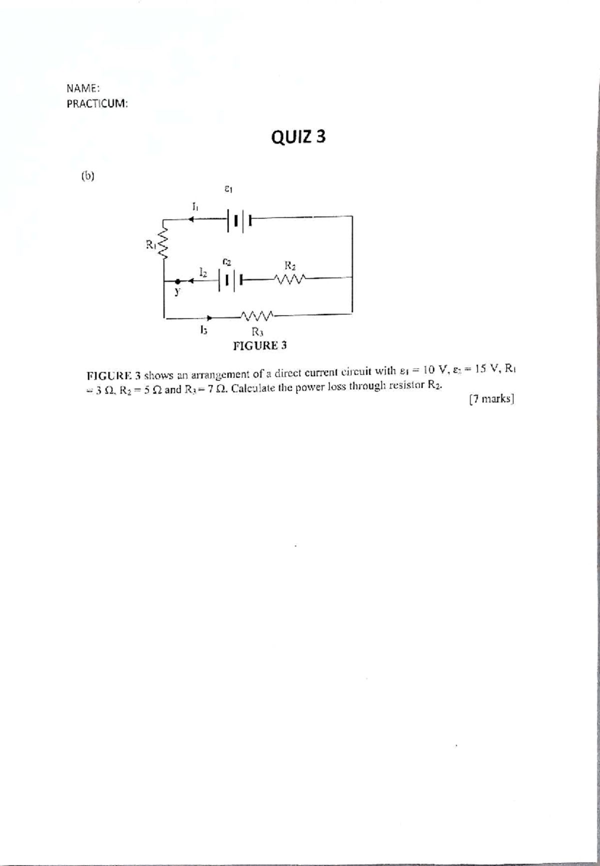 Quiz 3: Power Loss Calculation in DC Circuit (E₁, E₂, R₁, R₂, R₃) - Studocu