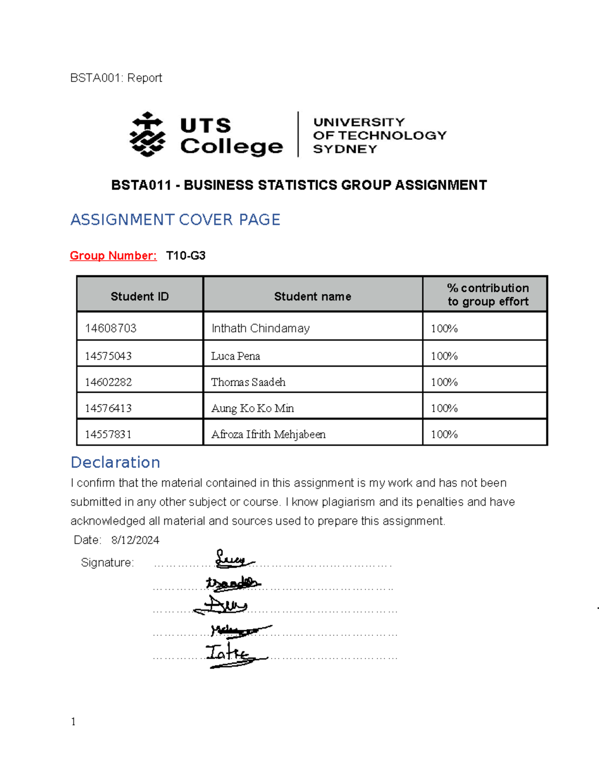 BSTA001: Business Statistics Group Assignment Report - Studocu