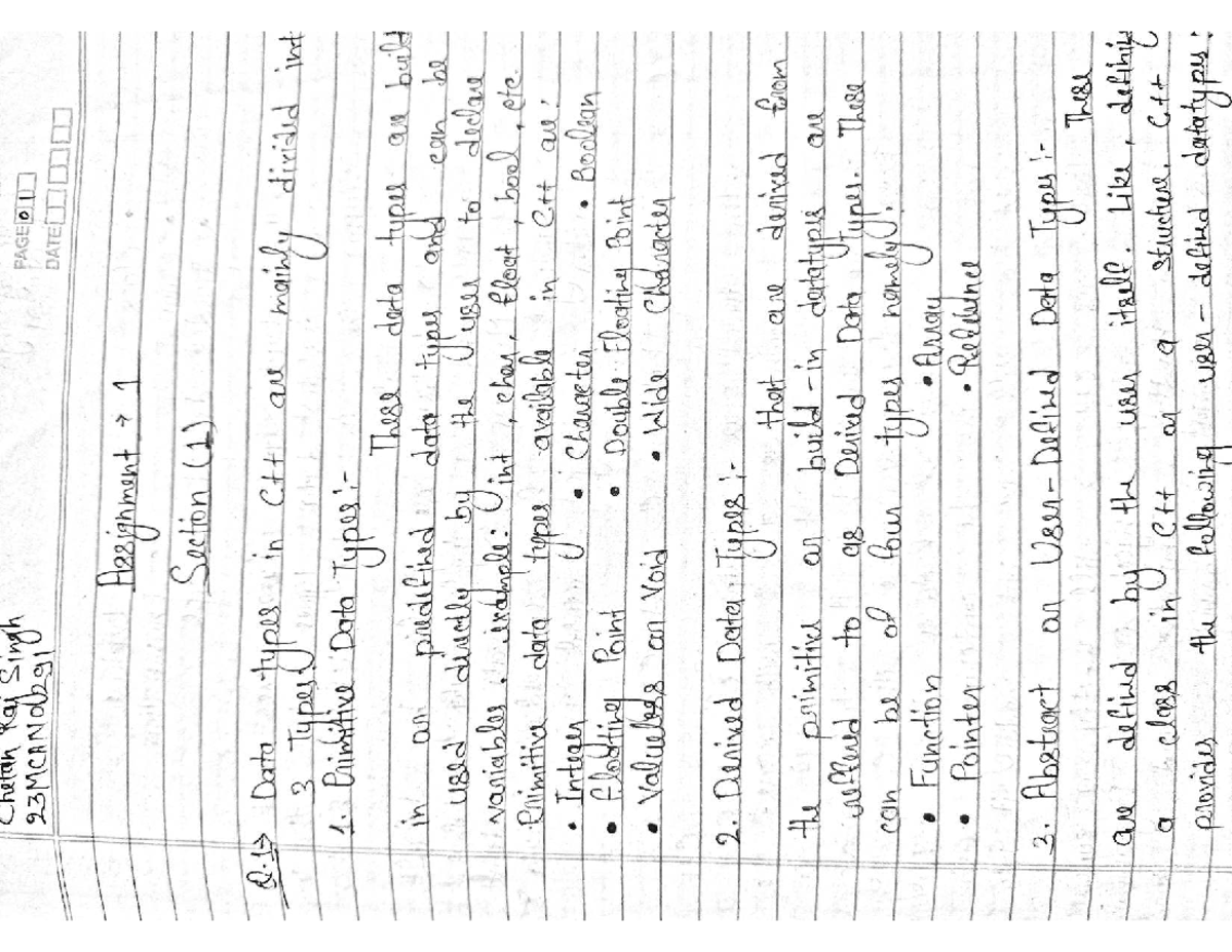 OOPS Assignment 1: Understanding Data Types and Programming Concepts in C++ - Studocu