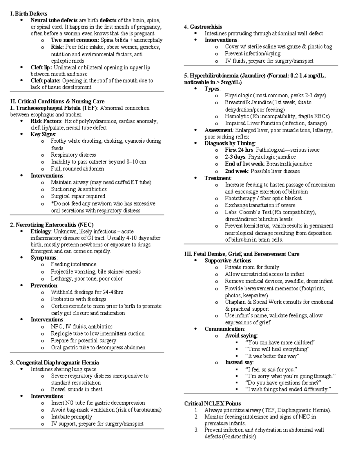 Week 4 - Maternal Nursing Care: Birth Defects & Critical Conditions ...